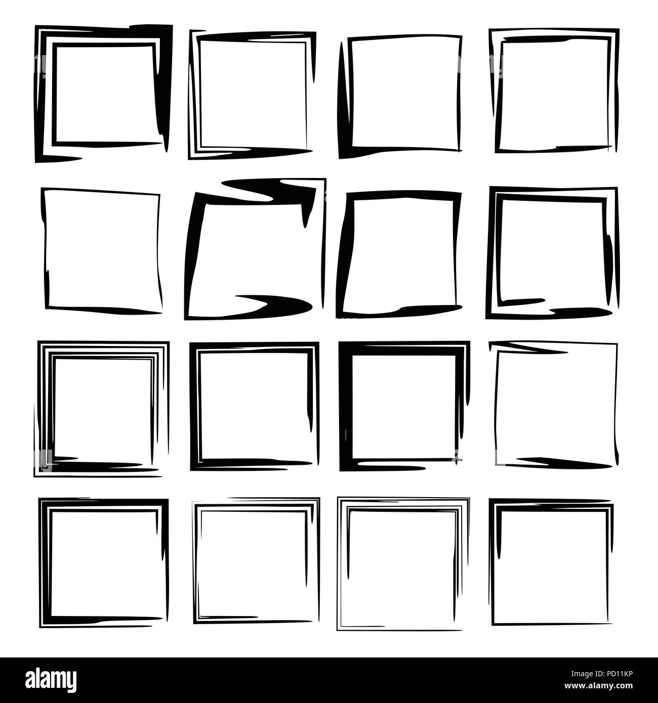 Set of black square grunge frames. Geometric empty borders. Vector illustration Stock Vector ...