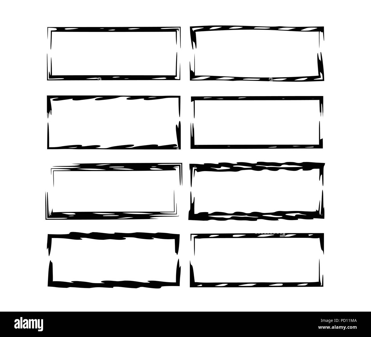 Set of rectangle grunge frames. Collection of empty linear borders ...