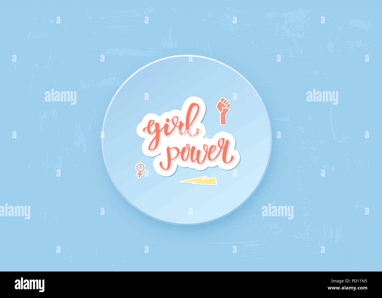 Girl power round composition stickers card. Textured background with ...