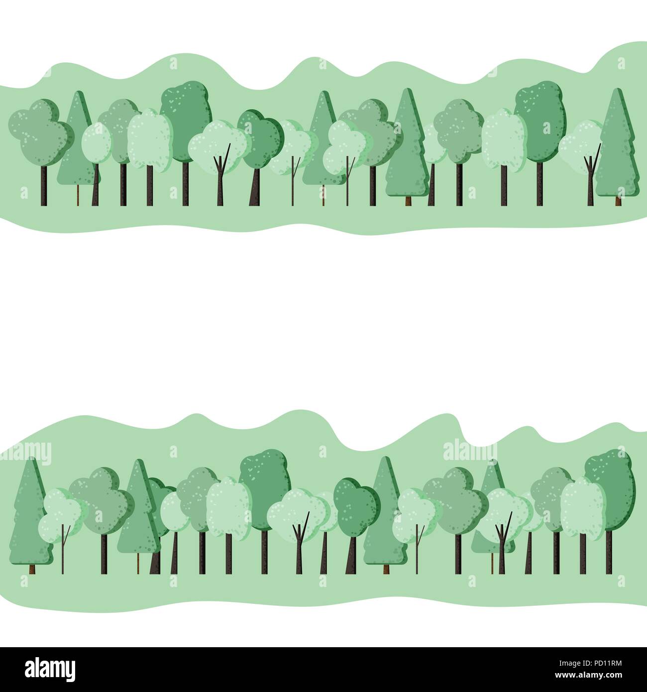 Trees composition background. Flat green trees border design. Template ...