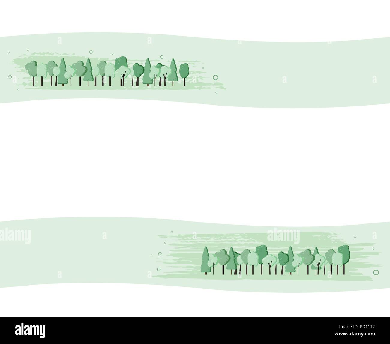 Trees composition background with empty space for text. Flat green ...