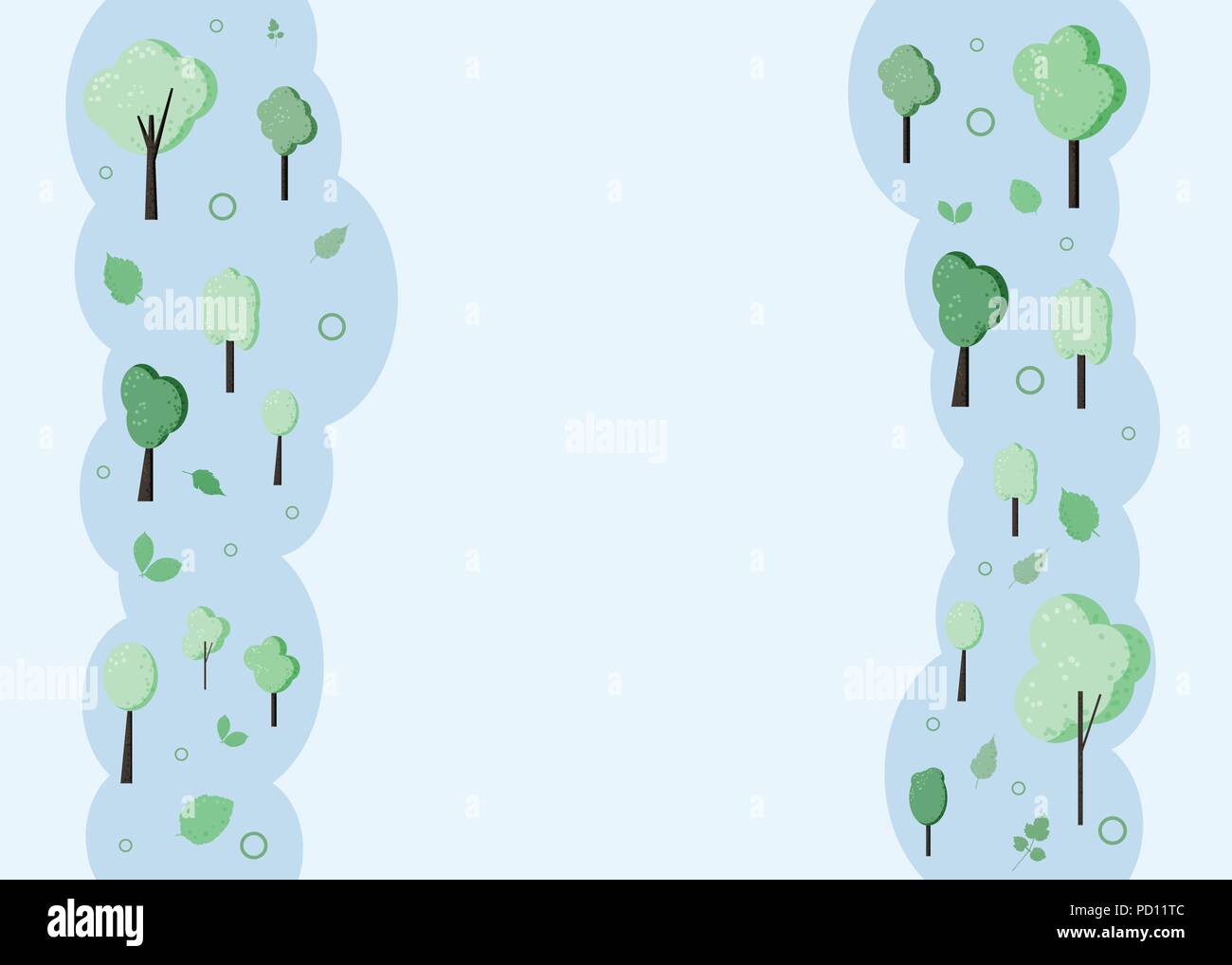 Trees composition background. Flat green trees and leaves with ...