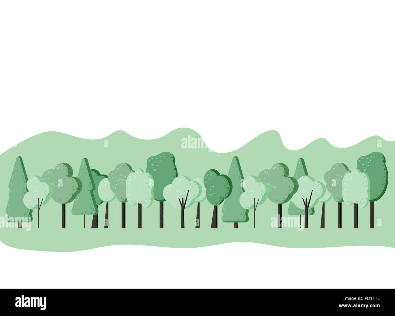 Trees composition background. Flat green trees and leaves with ...