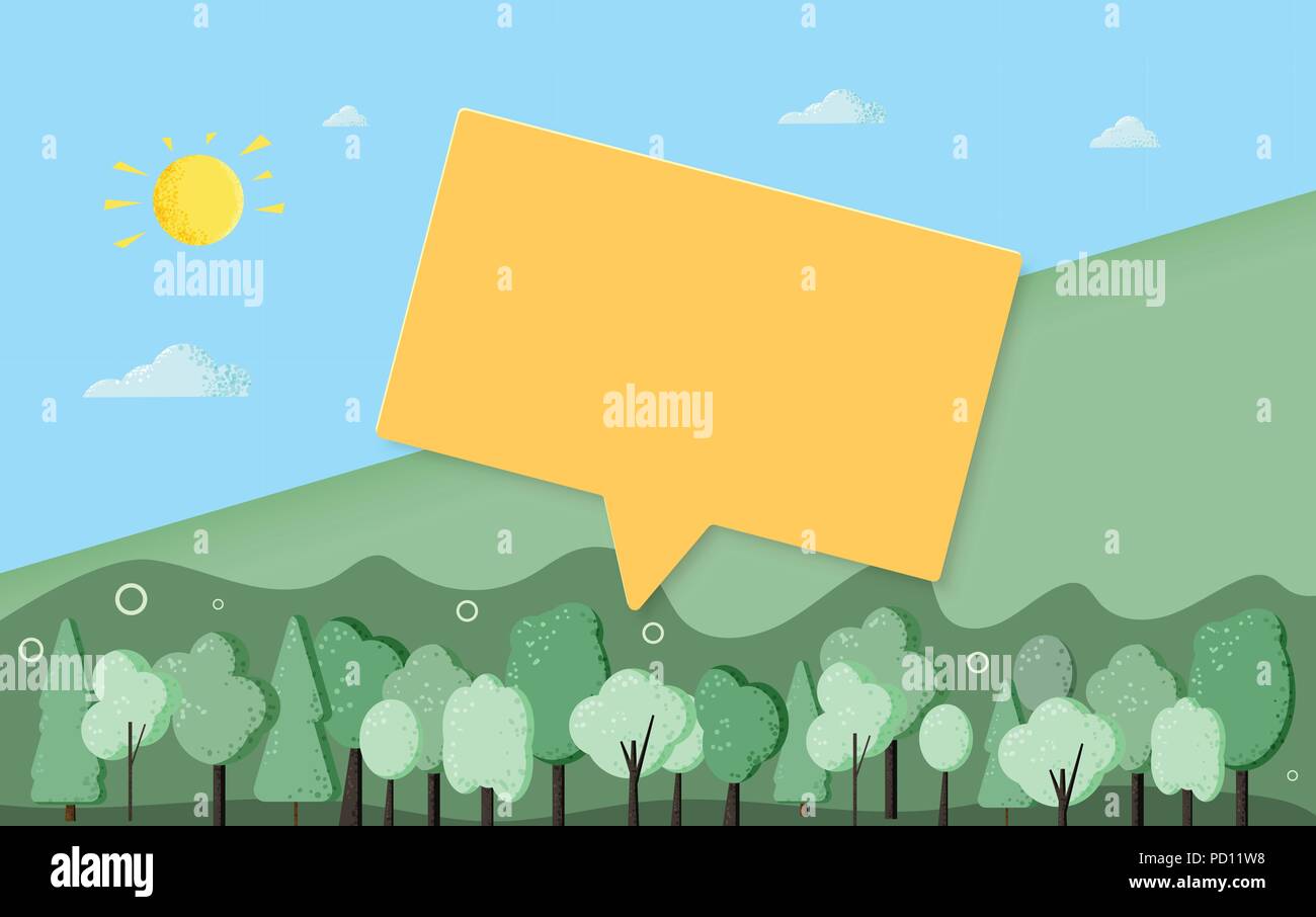 Trees composition background with speech bubble for text. Flat green ...