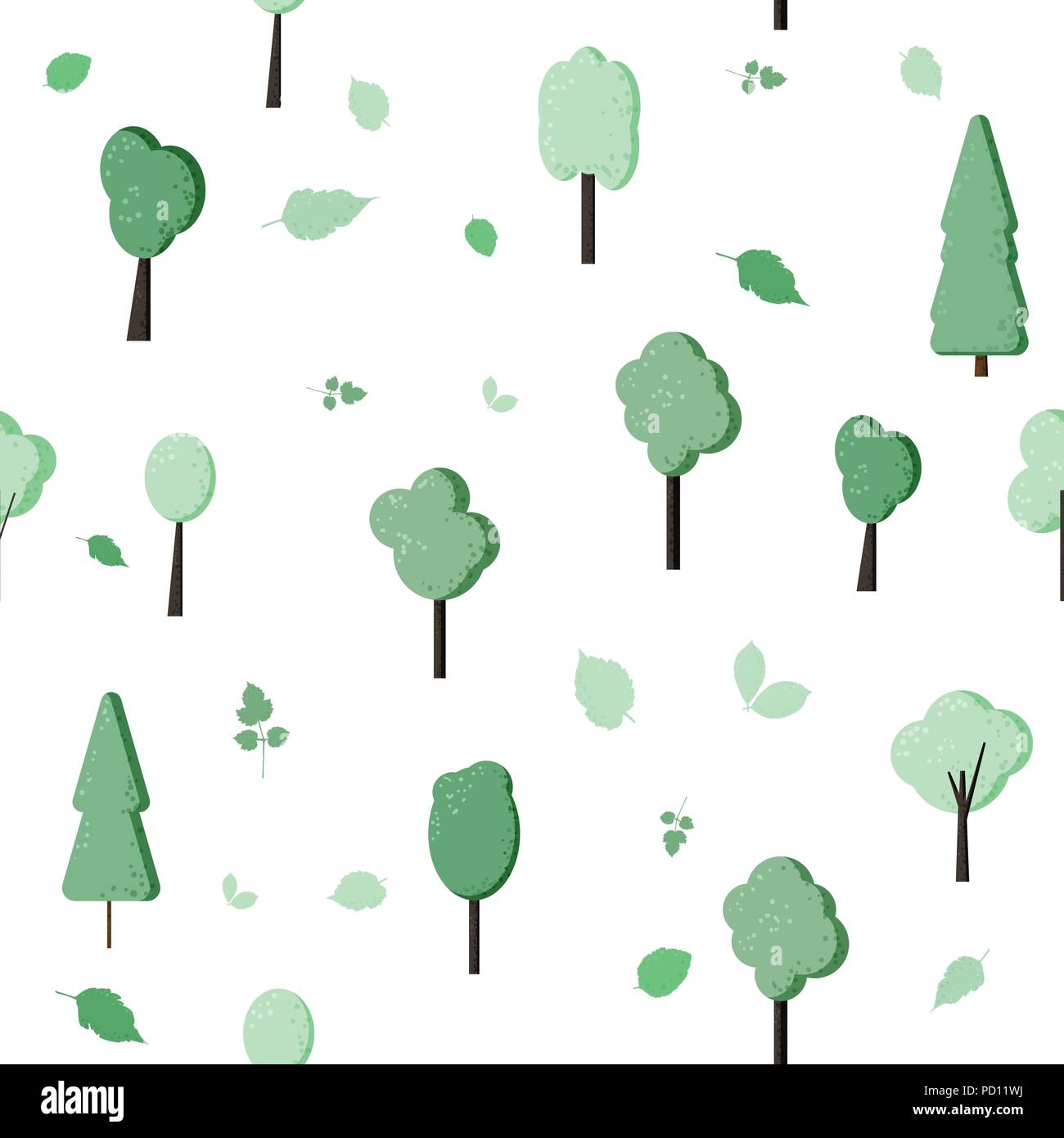 Tree seamless pattern composition background. Flat green trees and ...