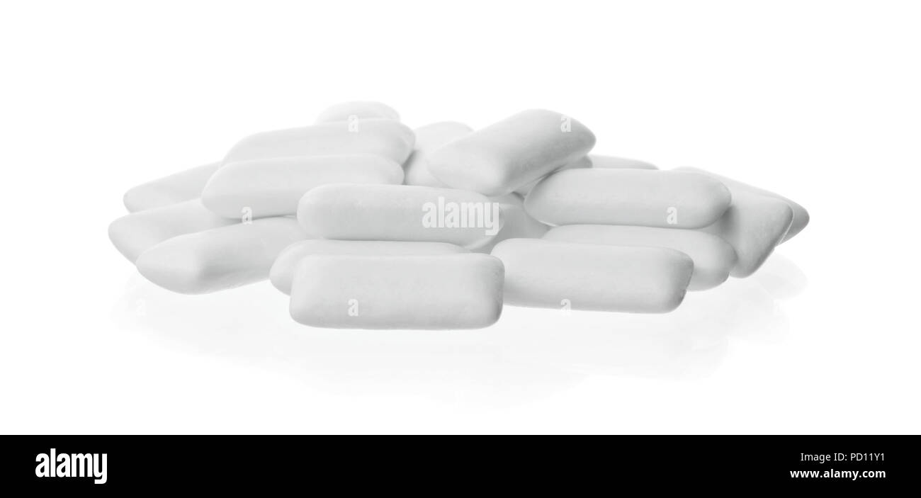 Pieces of white chewing gum isolated on white background Stock Photo ...