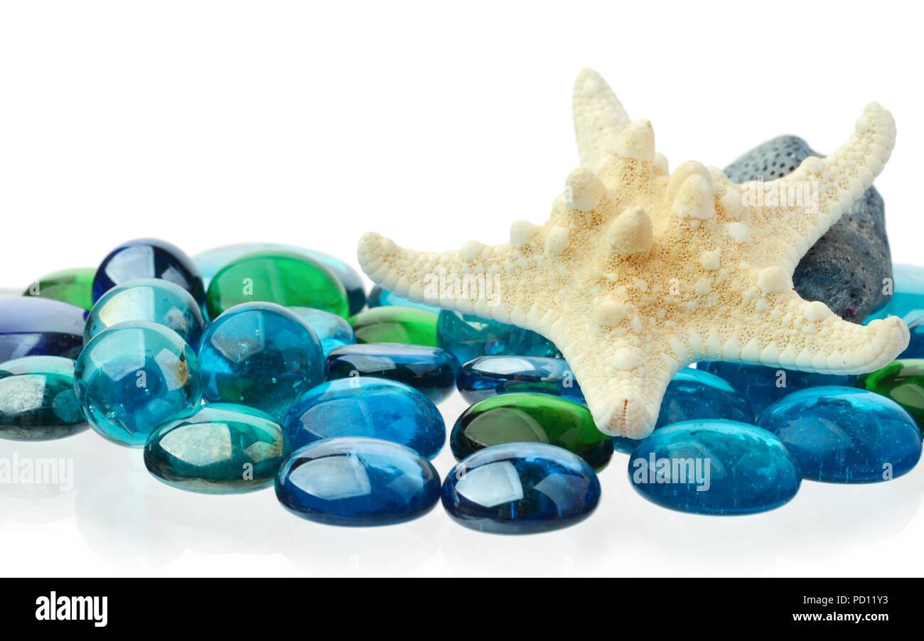 Starfish and multicoloured pebbles isolated on white background Stock ...