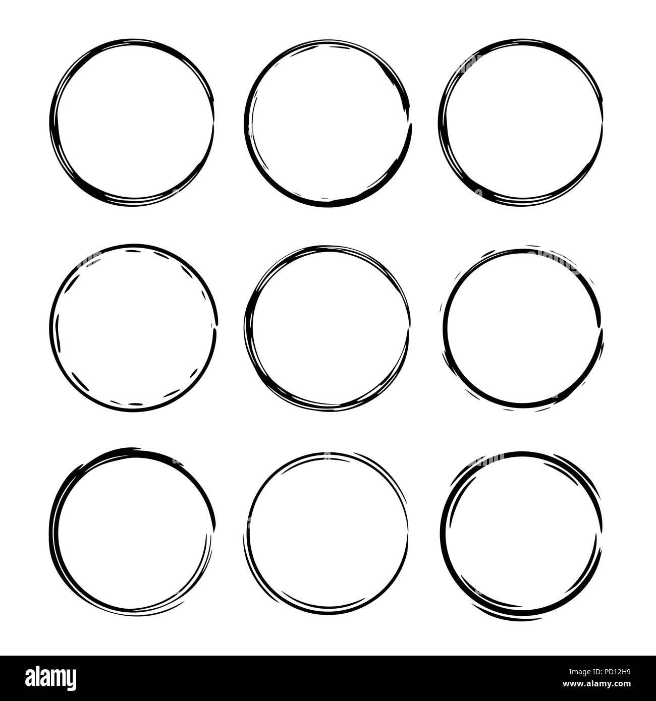 Set of round grunge frames. Empty borders. Vector illustration Stock ...