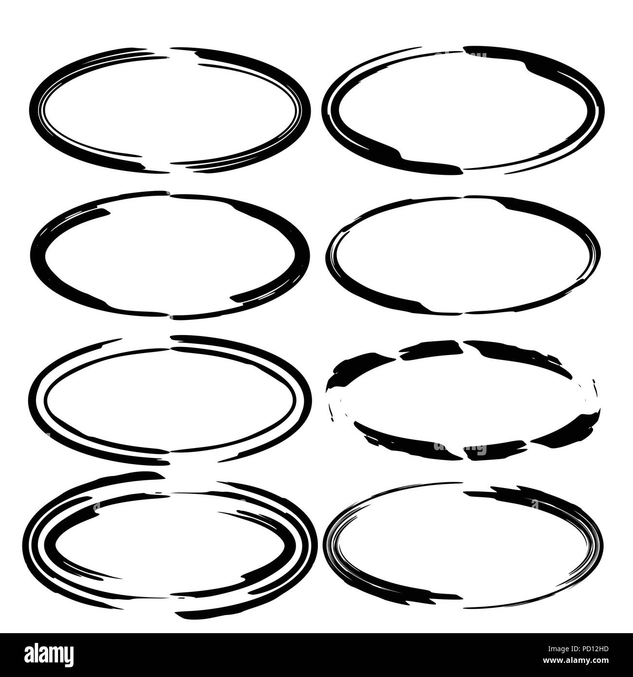 Collection of black oval grunge frames. Vector illustration Stock ...