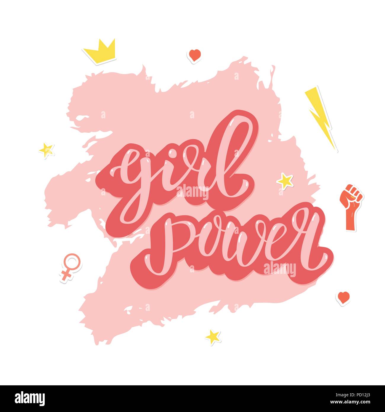 Girl power composition with handwritten lettering, paint brush line and ...
