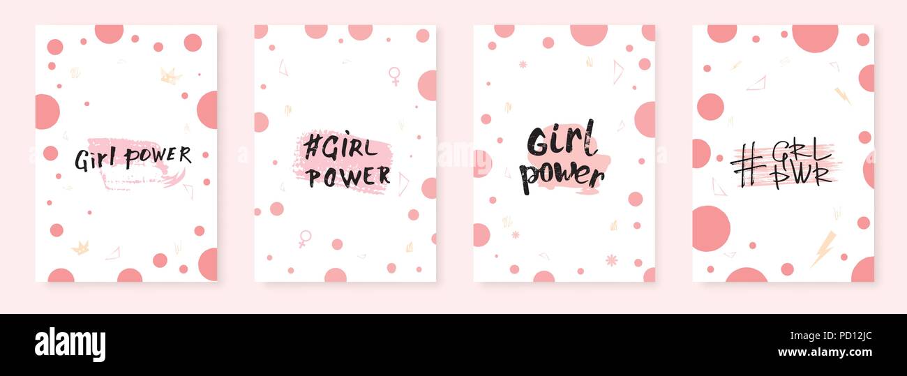 Set of Girl Power quote flyers on decorative dots background ...