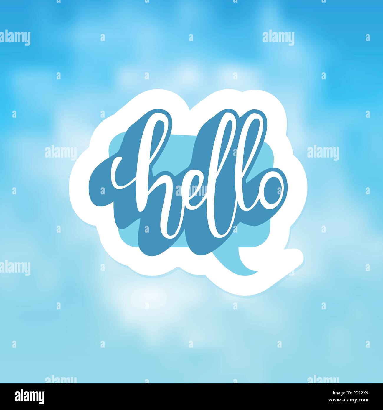 Hello sticker with cloud background. Hello quote for banner, poster ...