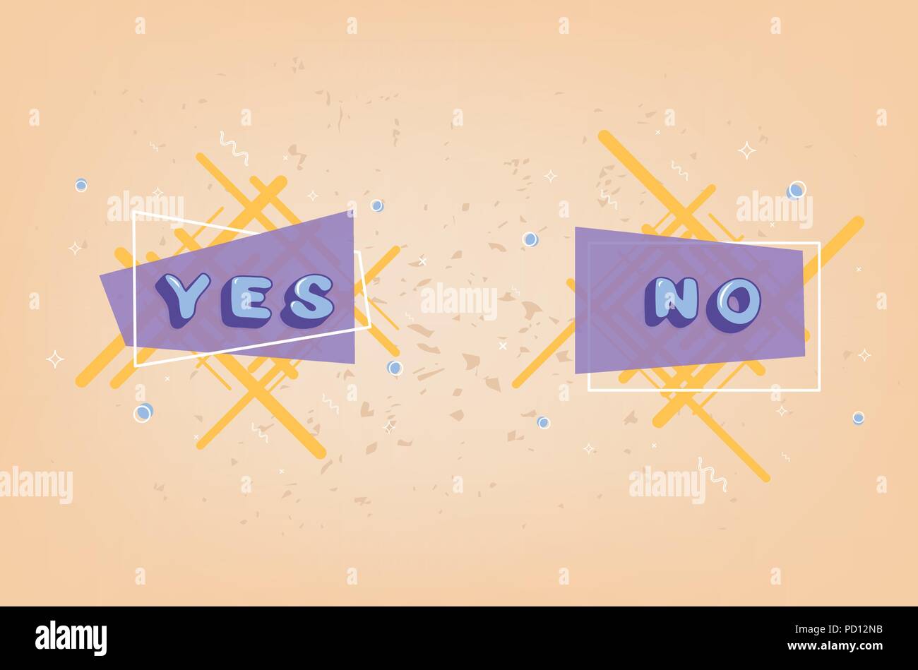 Yes and No banner with geometric composition. Stickers with handwritten ...