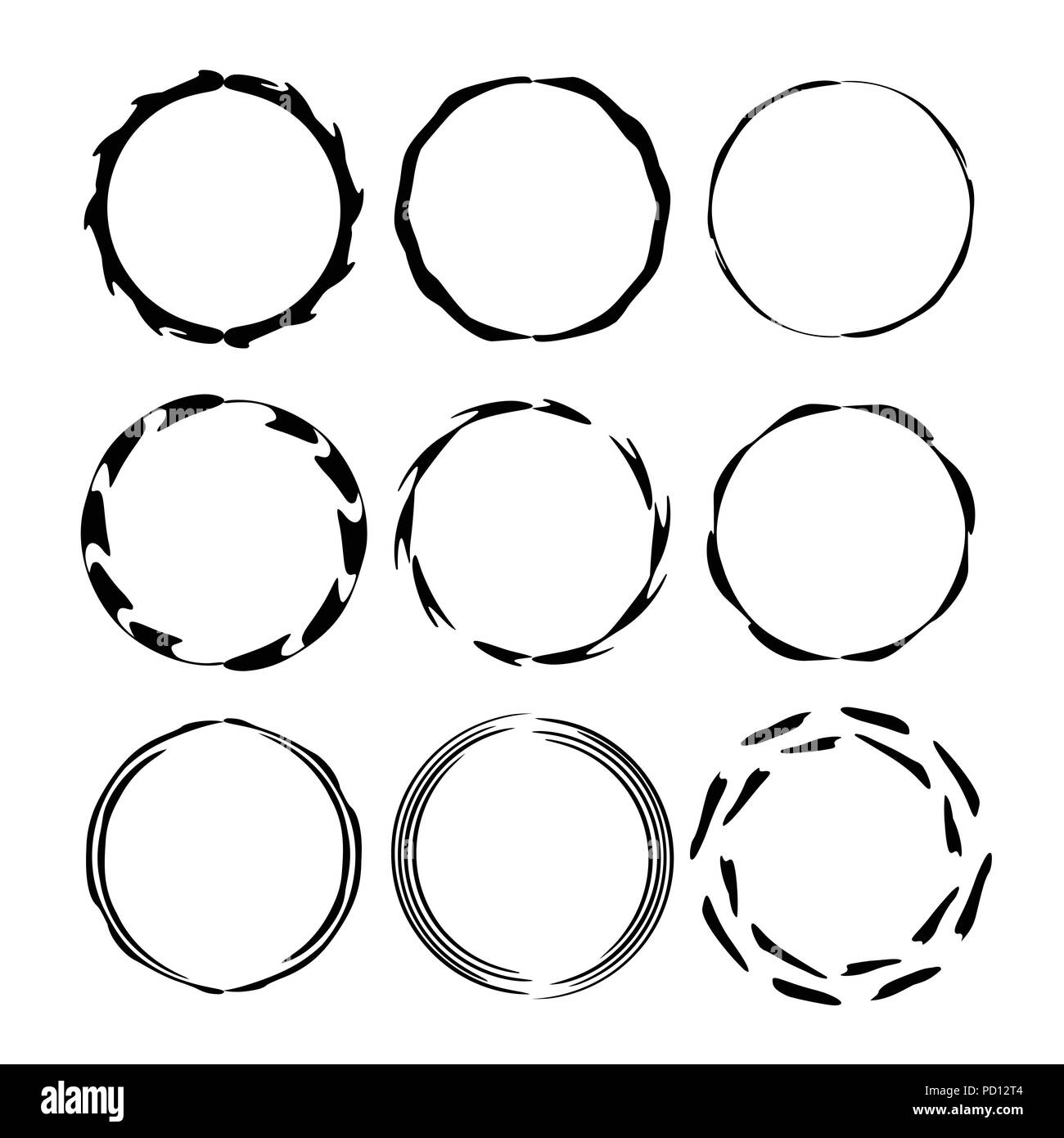 Set of black round grunge frames. Kit of borders. Vector illustration ...