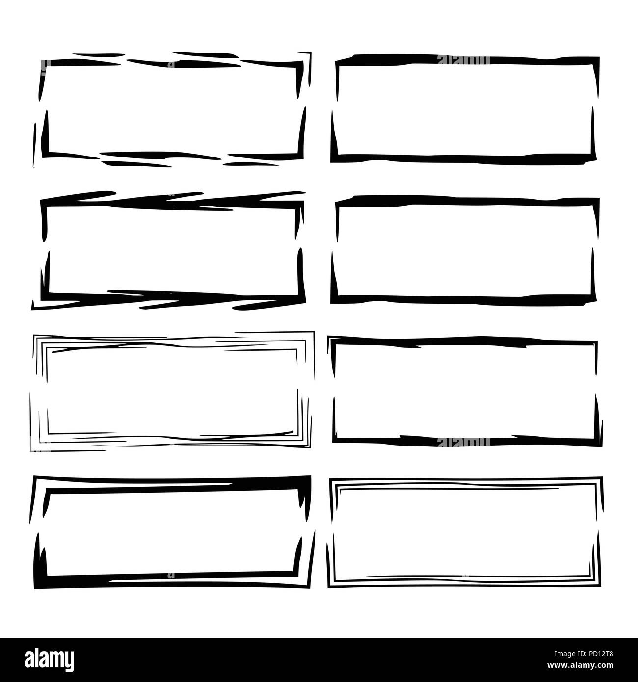Set of black rectangle grunge frames. Geometric empty borders. Vector ...