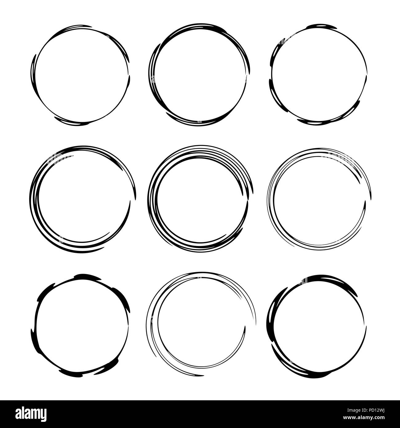 Set of black round grunge frames. Circle borders. Vector illustration ...
