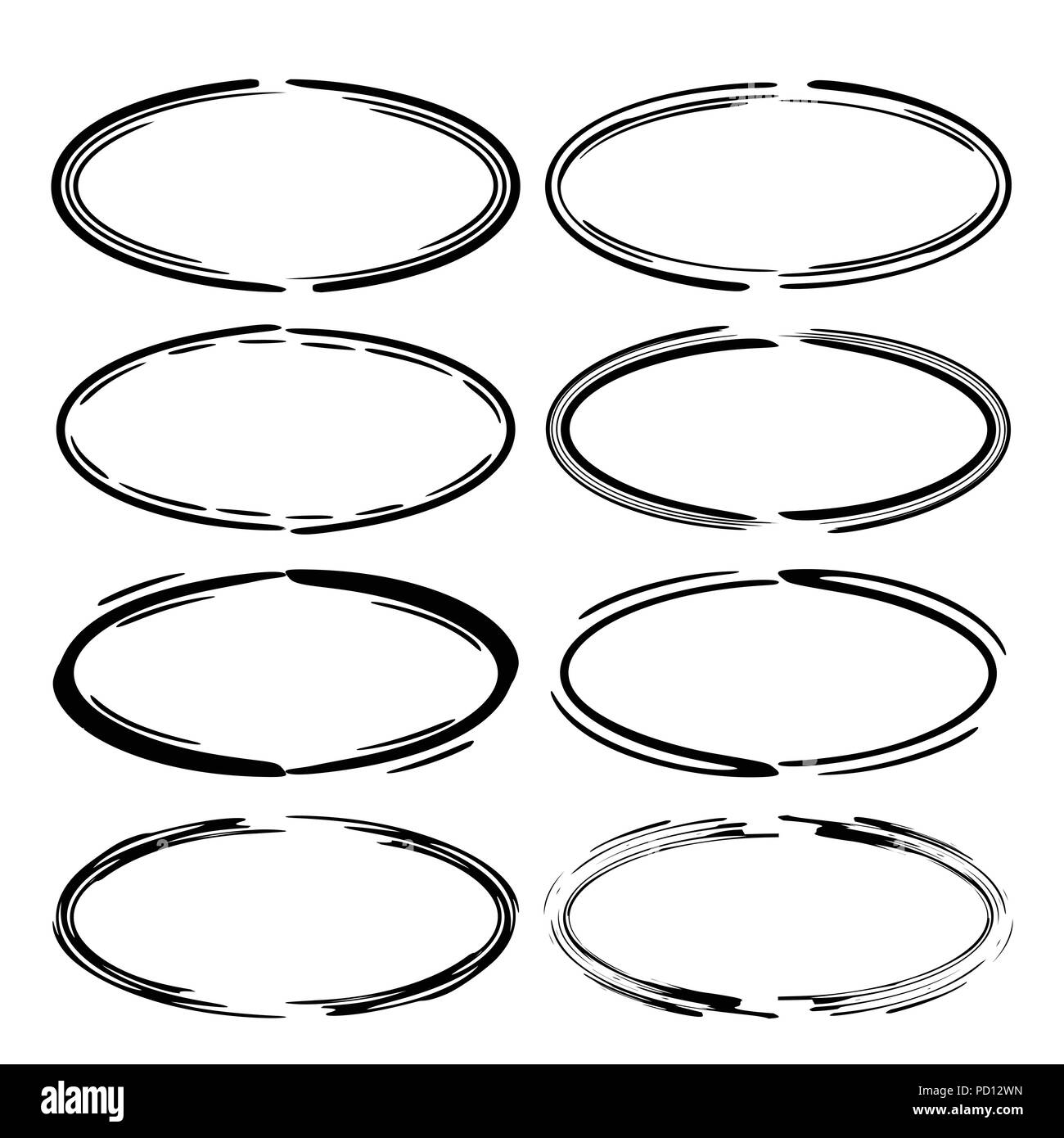 Set of black ellipse grunge frames. Oval empty borders. Vector ...