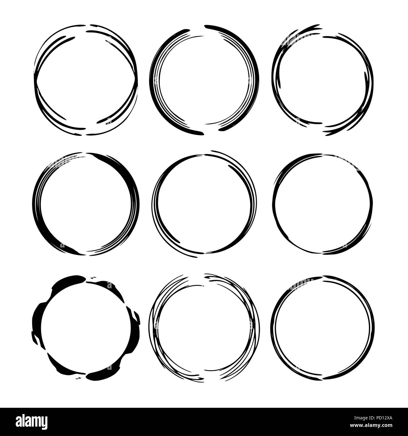 Set of round grunge frames. Empty circlular borders. Frames collection ...