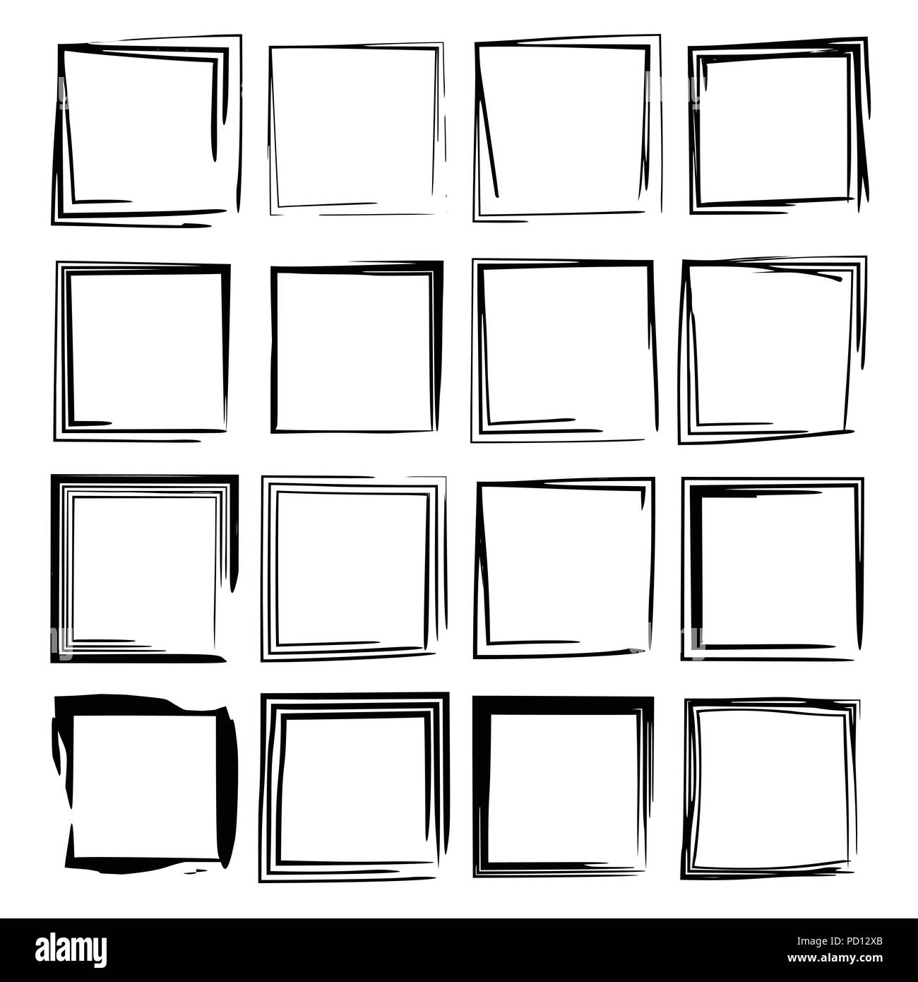 Set of black rectangle grunge frames. Geometric empty borders. Vector ...