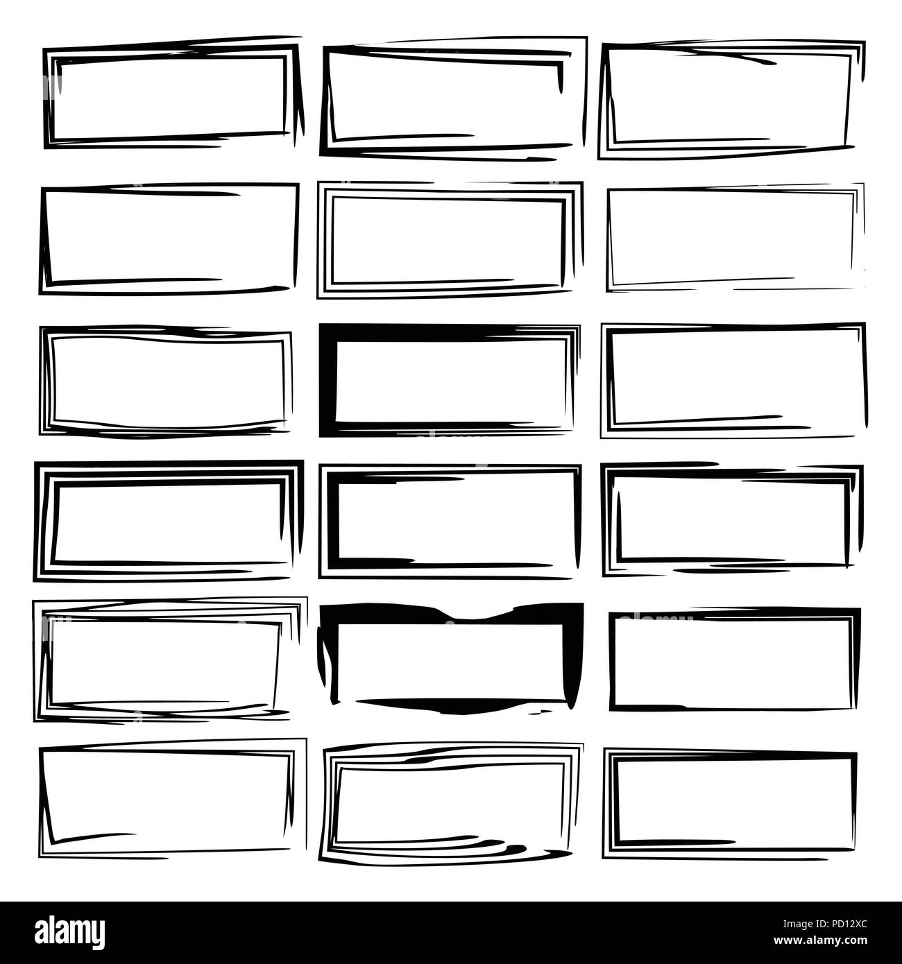 Set of black rectangle grunge frames. Geometric empty borders. Vector ...