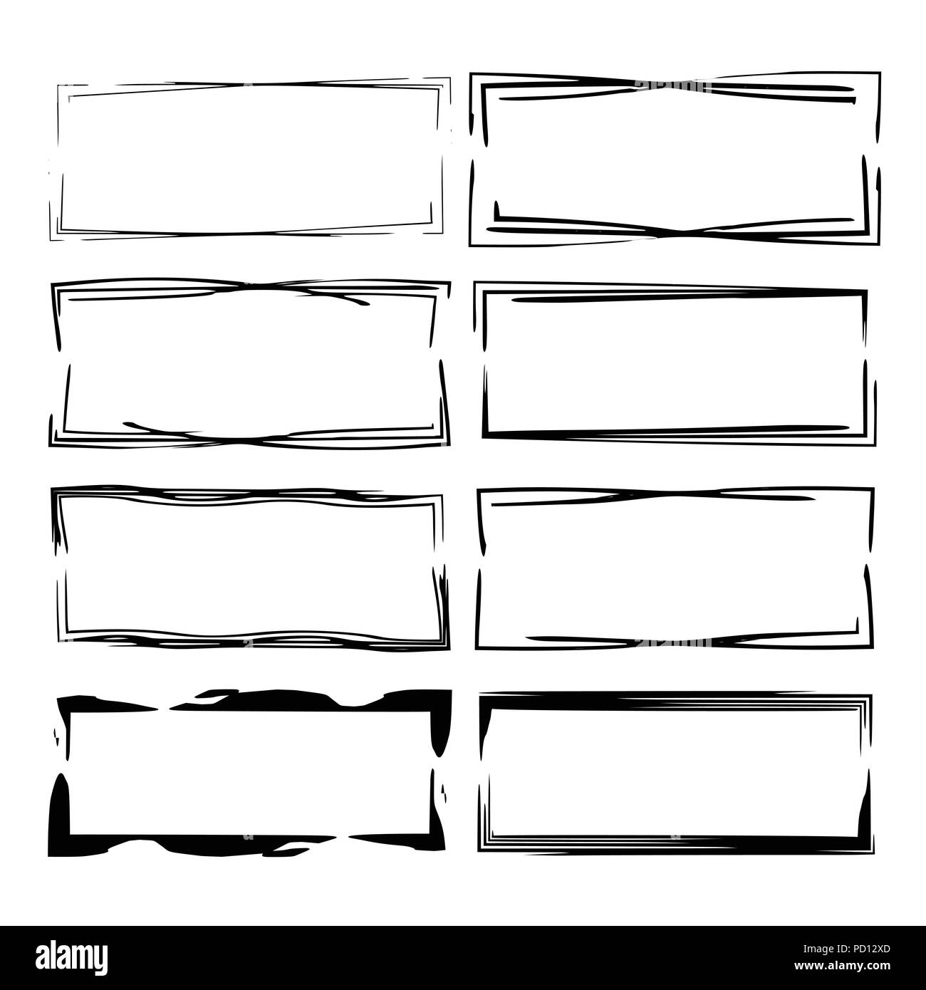 Set of black rectangle grunge frames. Geometric empty borders. Linear ...