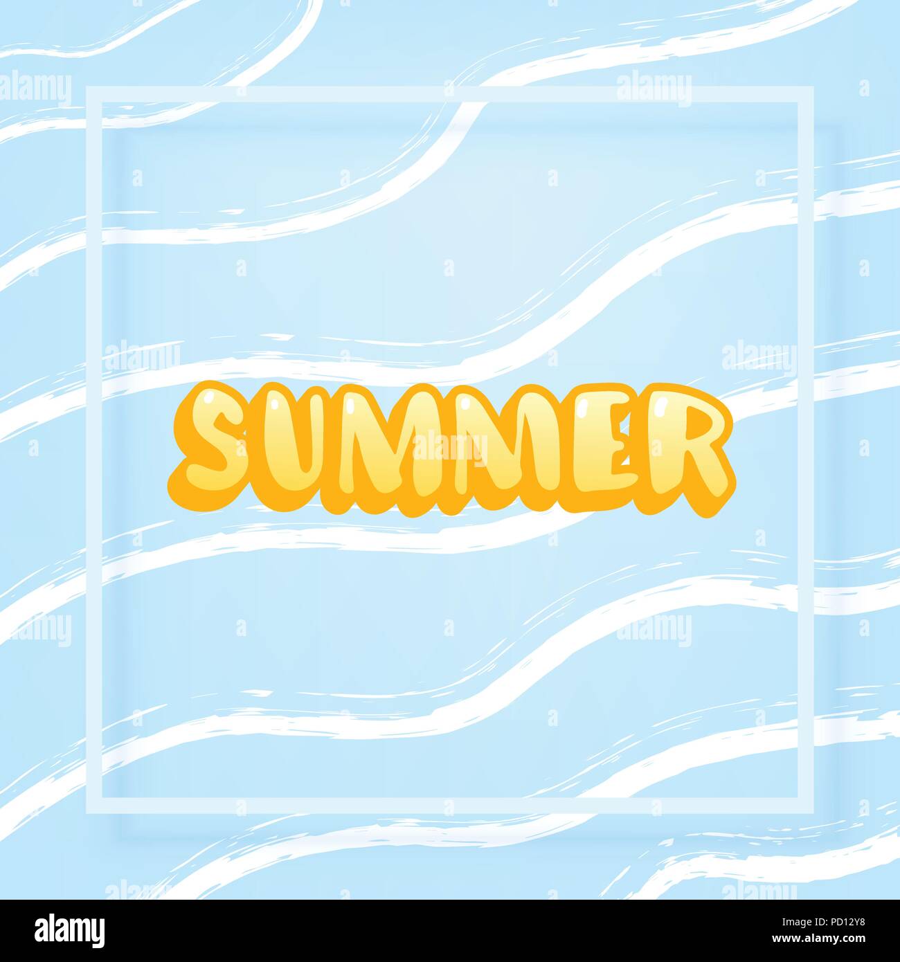Summer sticker. Handwritten lettering with bright background banner ...