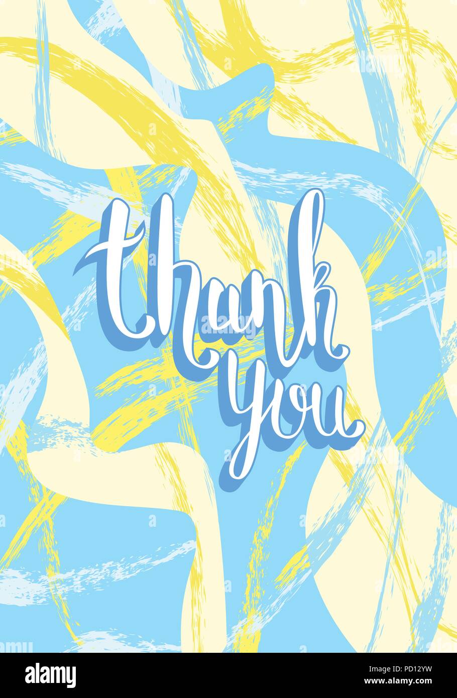 Thank you vertical card. Banner with handwritten lettering and abstract ...