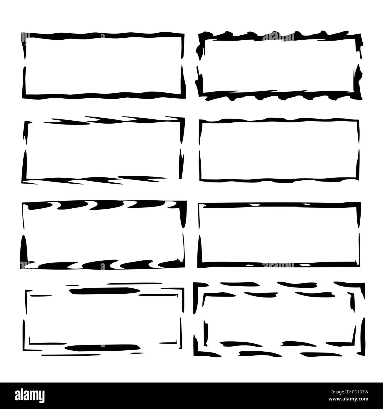 Set of black rectangle grunge frames. Geometric empty borders. Vector ...