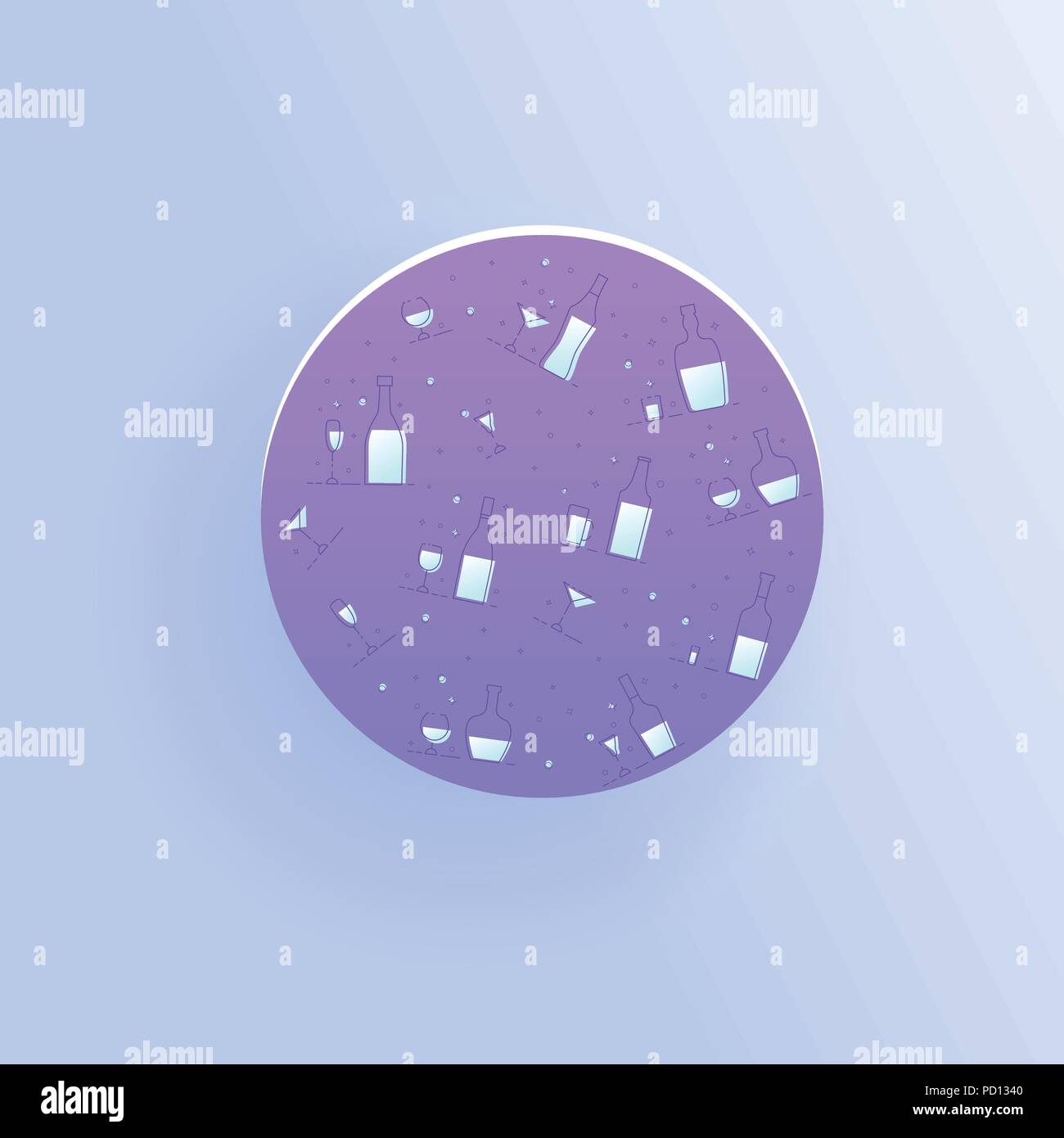 Vector illustration of bottles and glasses of alcoholic drinks round ...