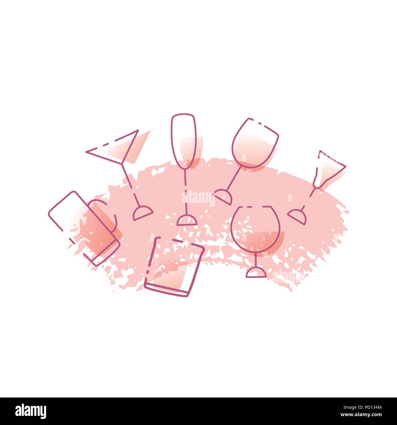 Vector illustration of glasses of alcoholic drinks isolated on white ...