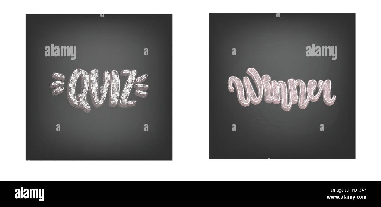 Quiz and Winner retro cards with handwritten chalk lettering. Template ...