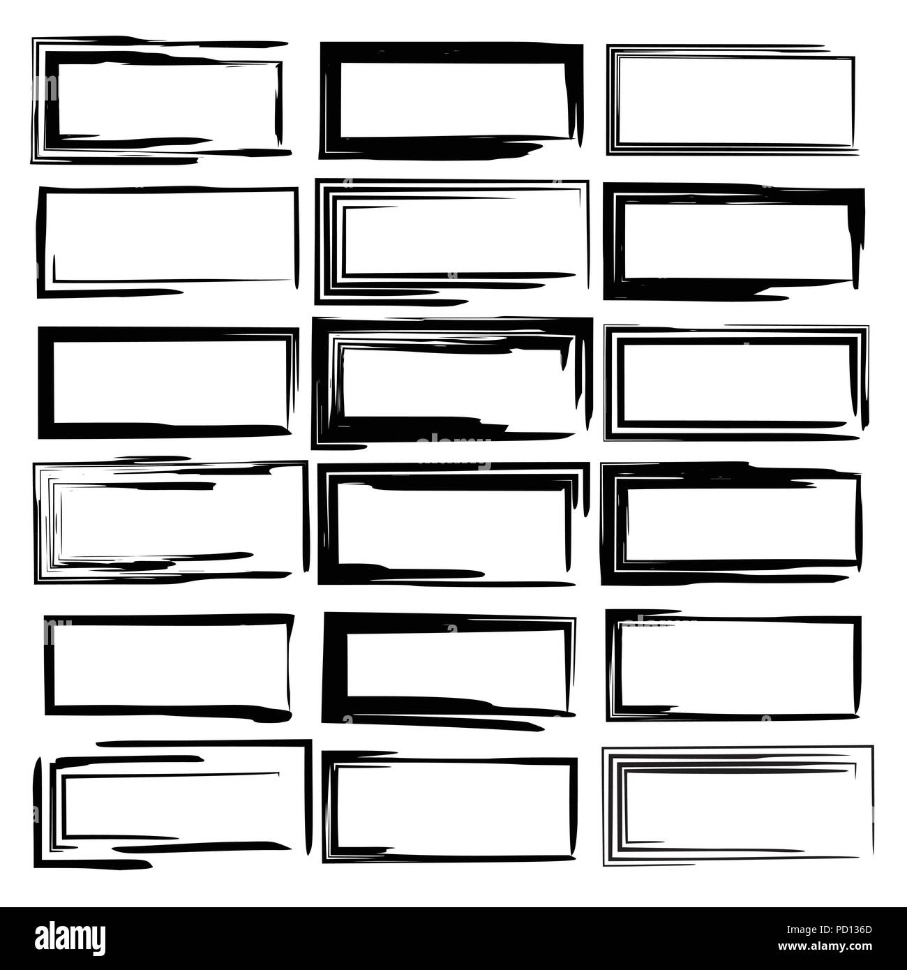 Set of black rectangle grunge frames. Geometric empty borders. Vector ...