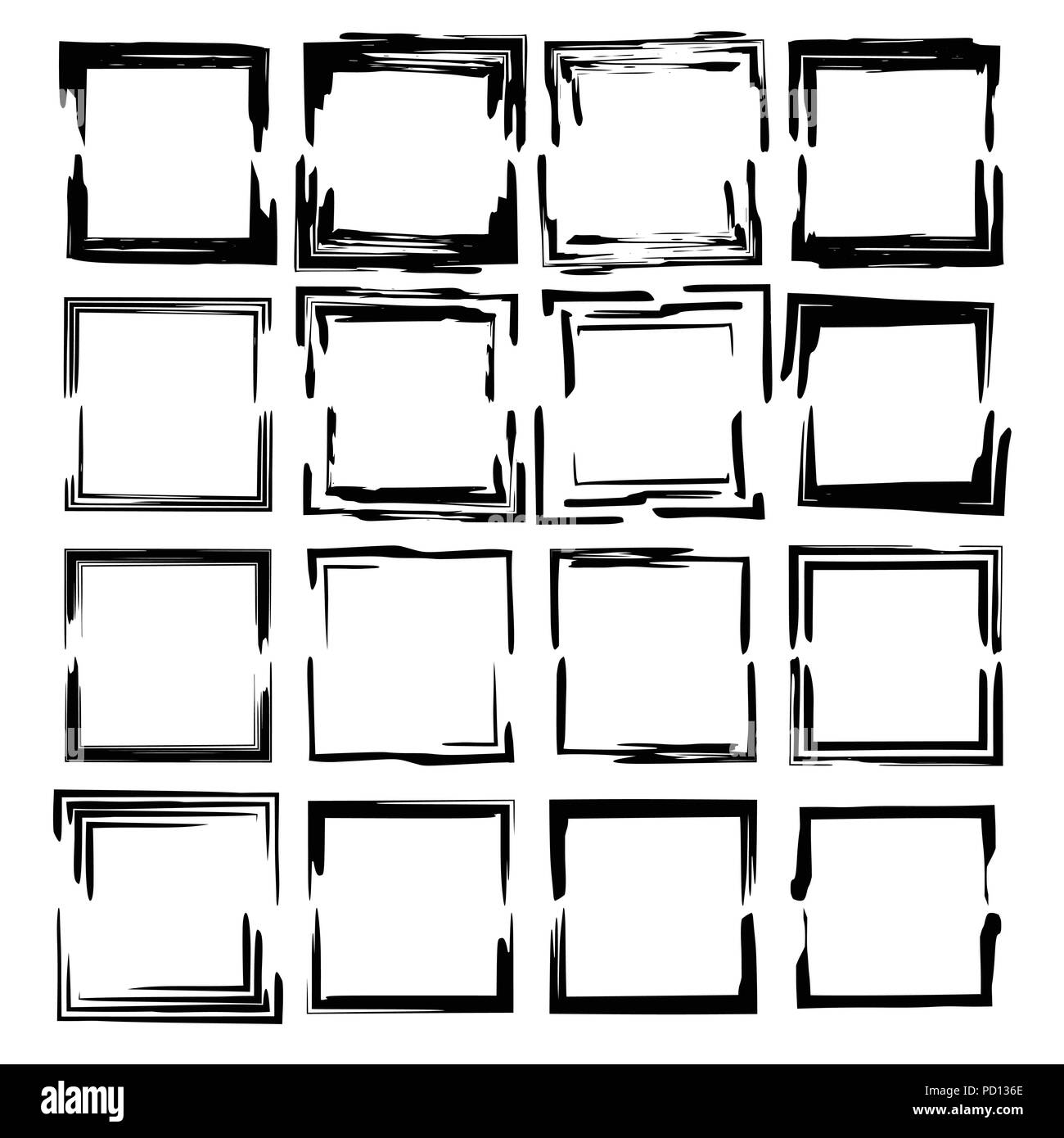 Set of black rectangle grunge frames. Geometric empty borders. Vector ...