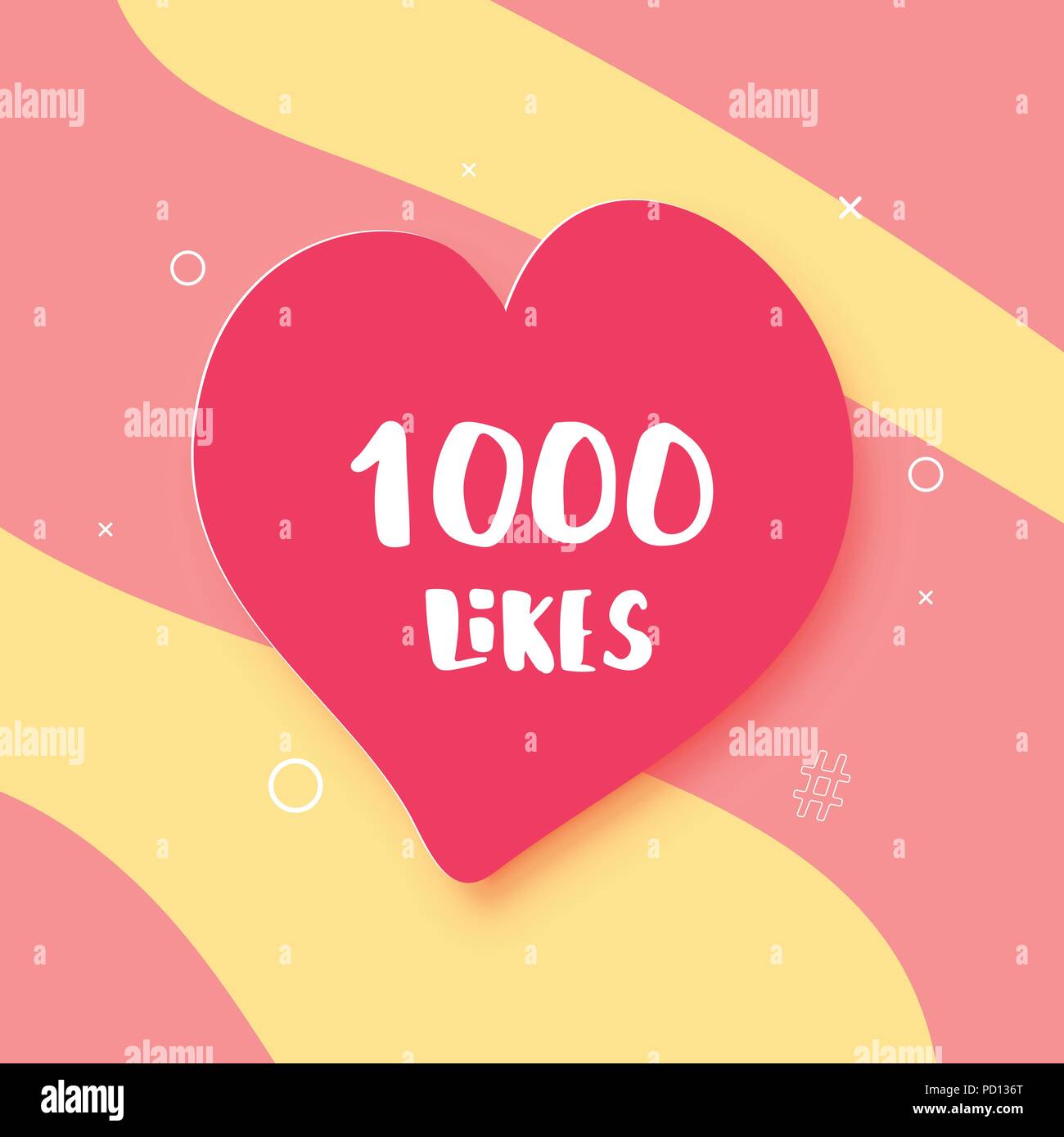 1000 likes banner with heart shape. Celebration 1k like card for social ...