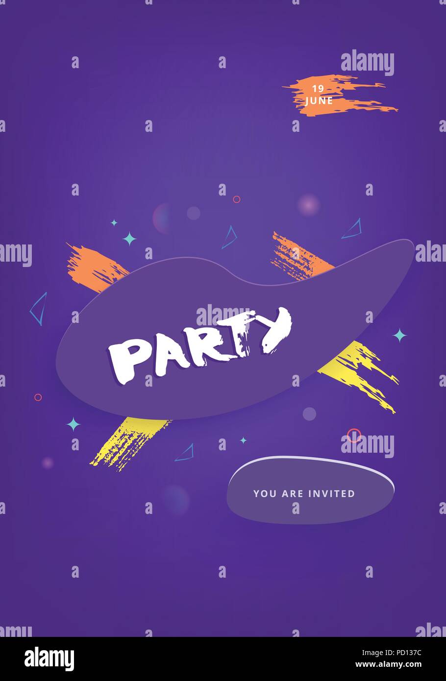 Party banner. Vertical violet flyer for holiday design with geometric ...