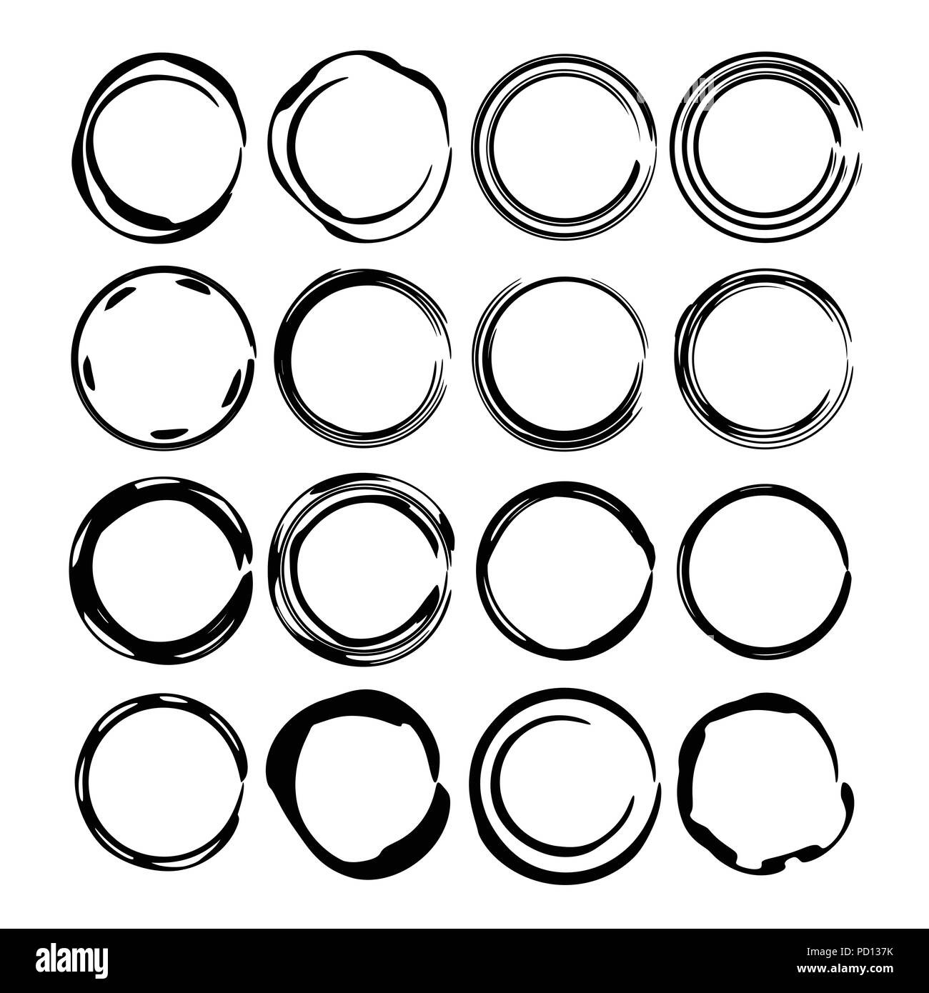 Set of round grunge frames. Empty circlular borders. Vector ...