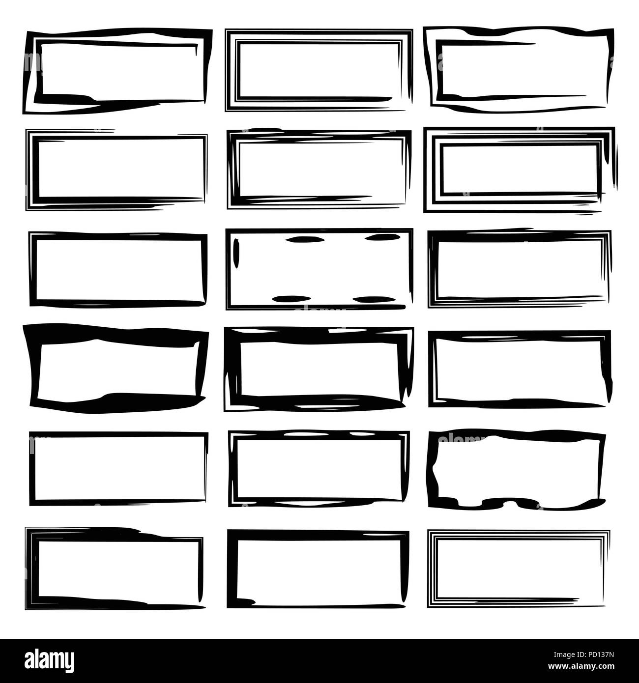 Set of black rectangle grunge frames. Geometric empty borders. Vector ...