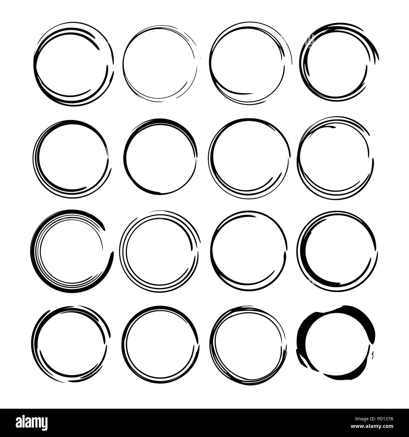 Set of round grunge frames. Empty circlular borders. Vector ...