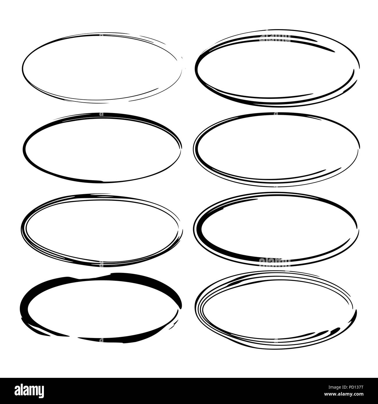 Set of round grunge frames. Empty circlular borders. Ellipse frame ...