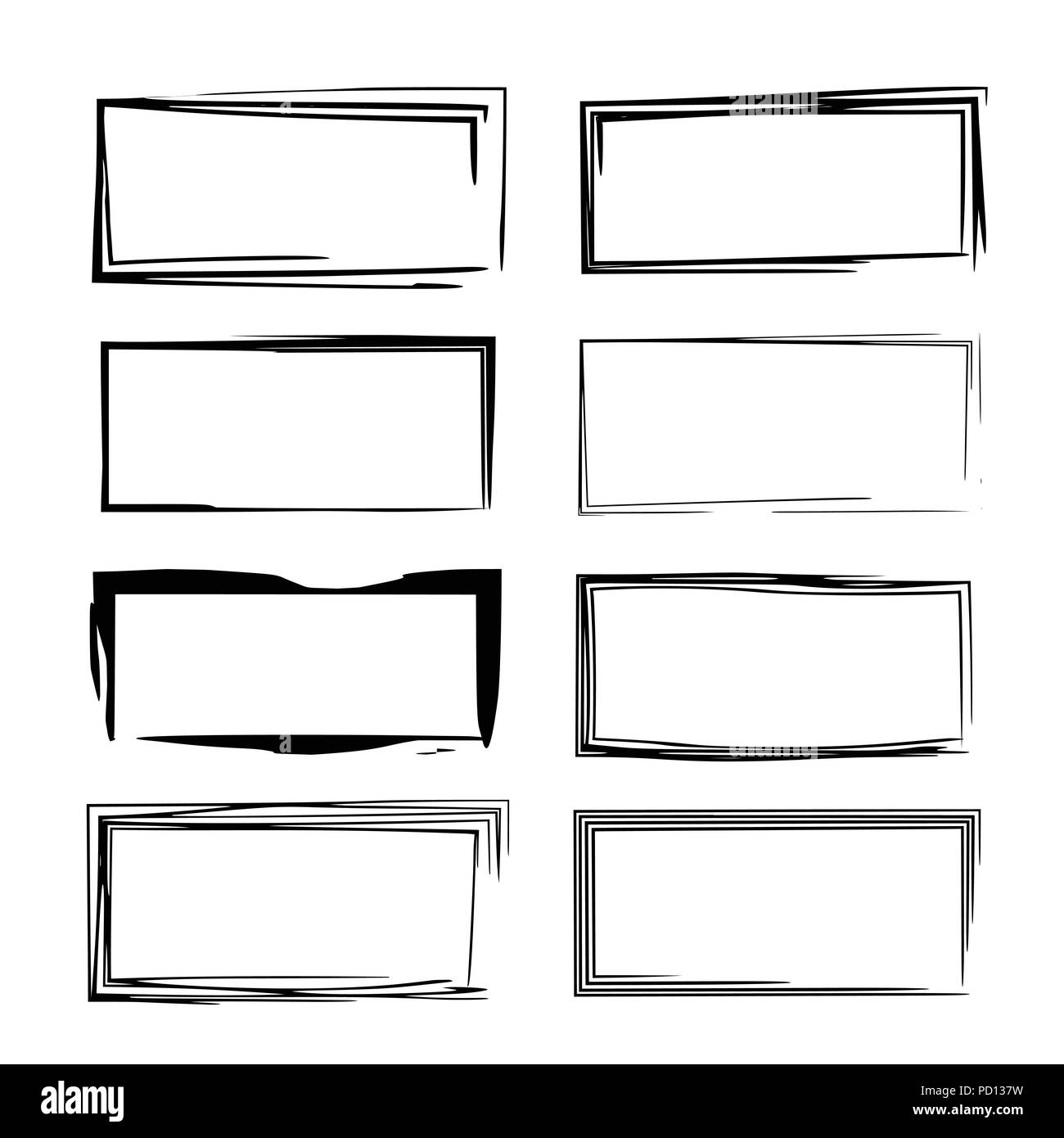 Set of black rectangle grunge frames. Geometric empty borders. Vector ...