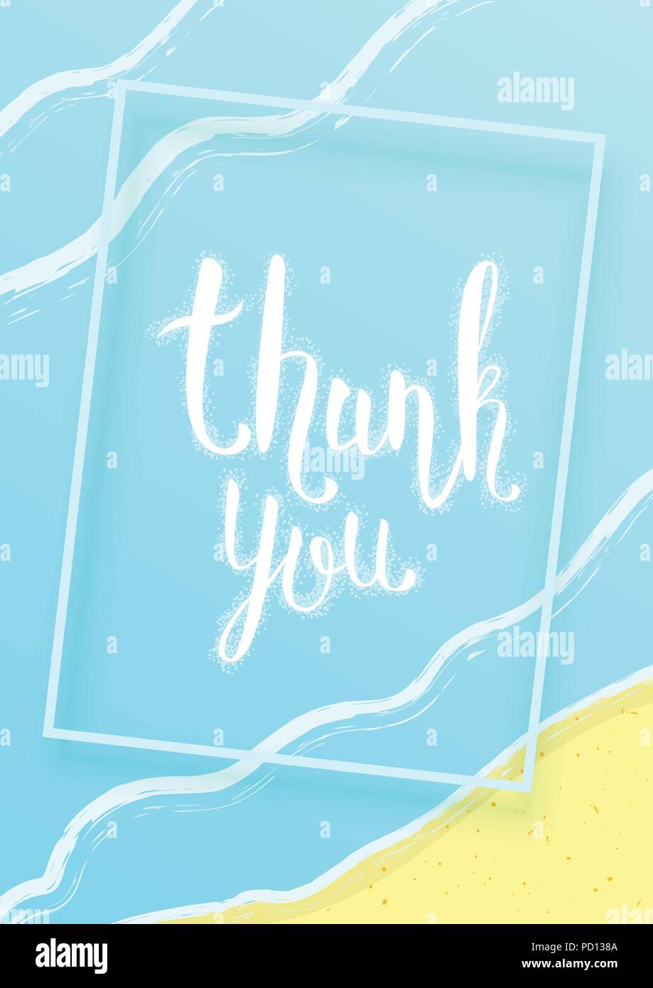 Thank you card. Vertical banner with handwritten lettering and sunny ...