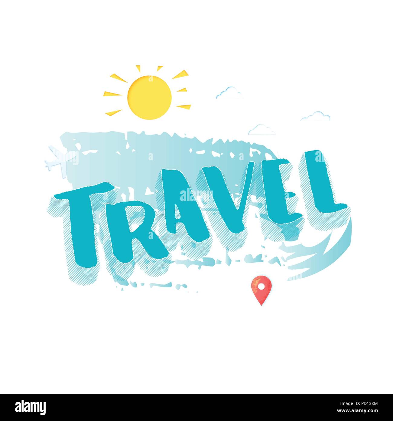 Travel composition isolated on white background. Handwritten lettering ...