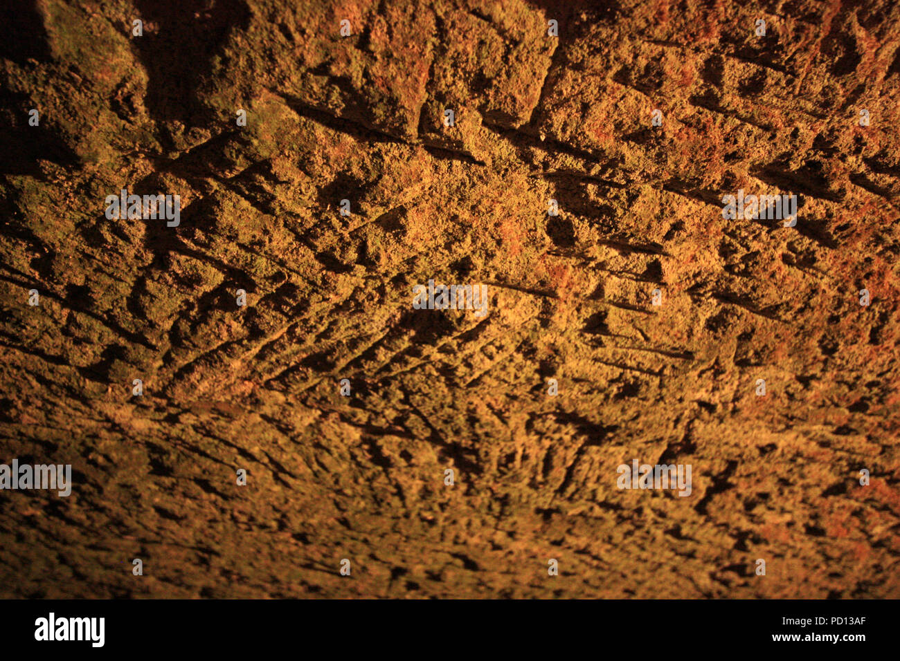 Scratches in the rock from the ancient tools used during the ...