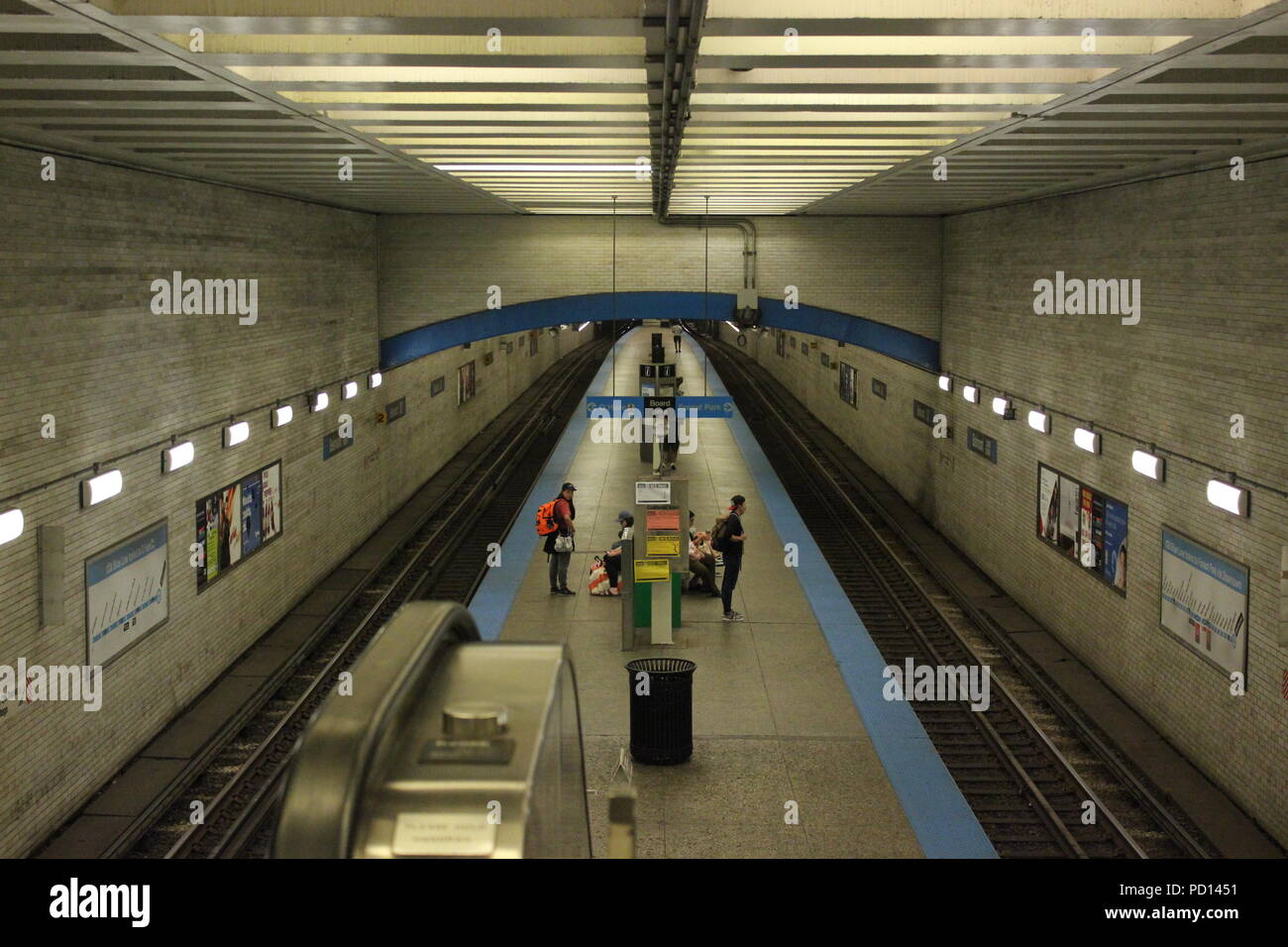 CTA Blue Line subterranean train station at Belmont Avenue in Chicago ...