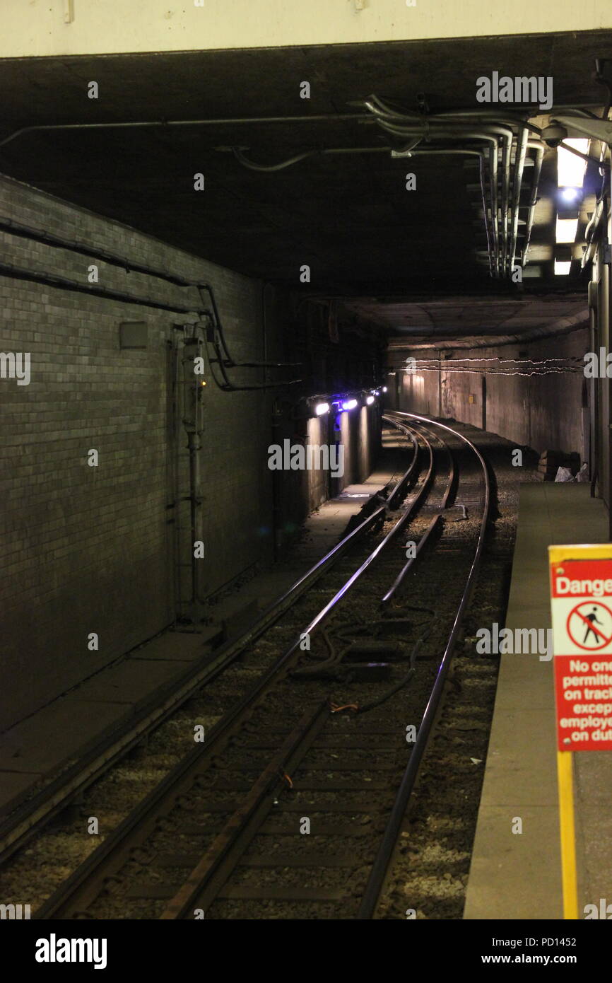 CTA Blue Line subterranean train station at Belmont Avenue in Chicago ...