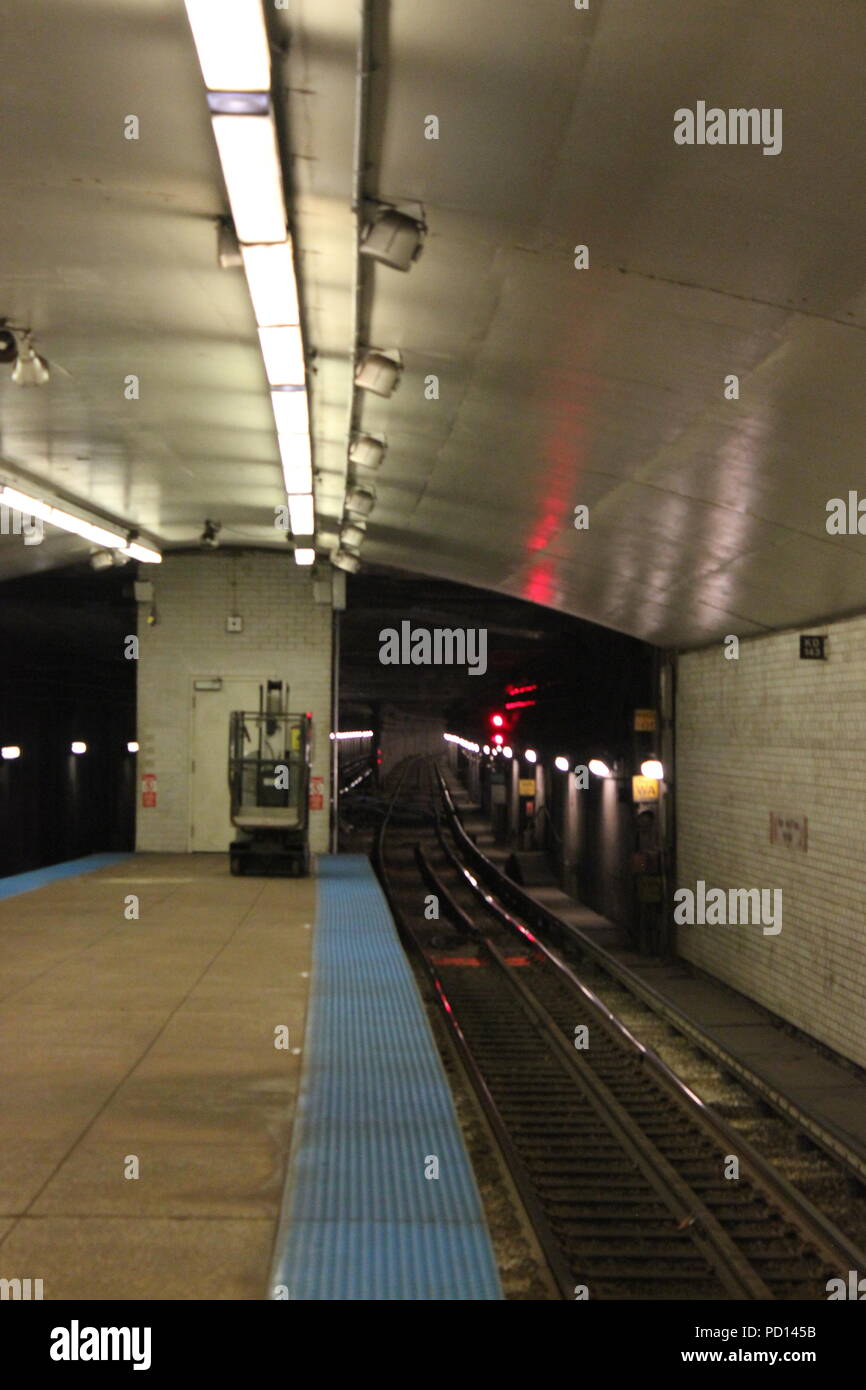 CTA Blue Line subterranean train station at Belmont Avenue in Chicago ...