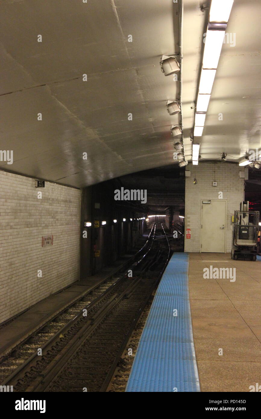 CTA Blue Line subterranean train station at Belmont Avenue in Chicago ...