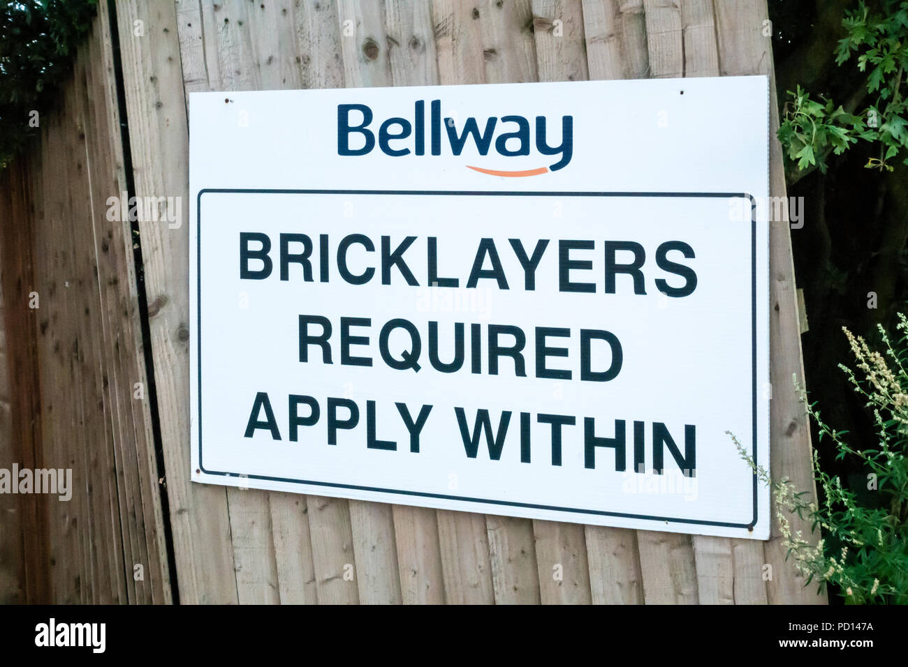 Bellway Homes advert for bricklayers Stock Photo - Alamy