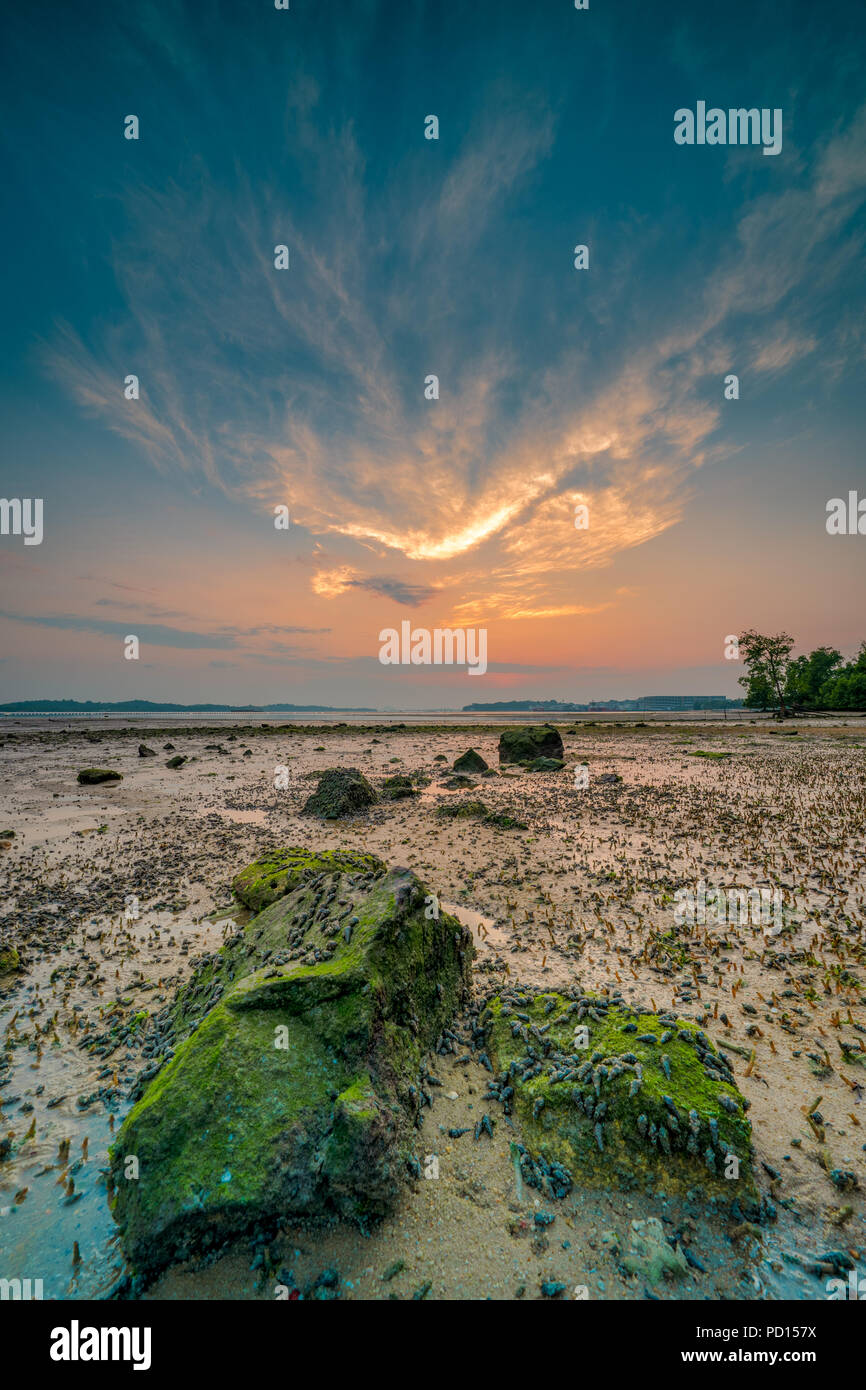 Sunrise at Pasir Ris Beach in Singapore Stock Photo - Alamy