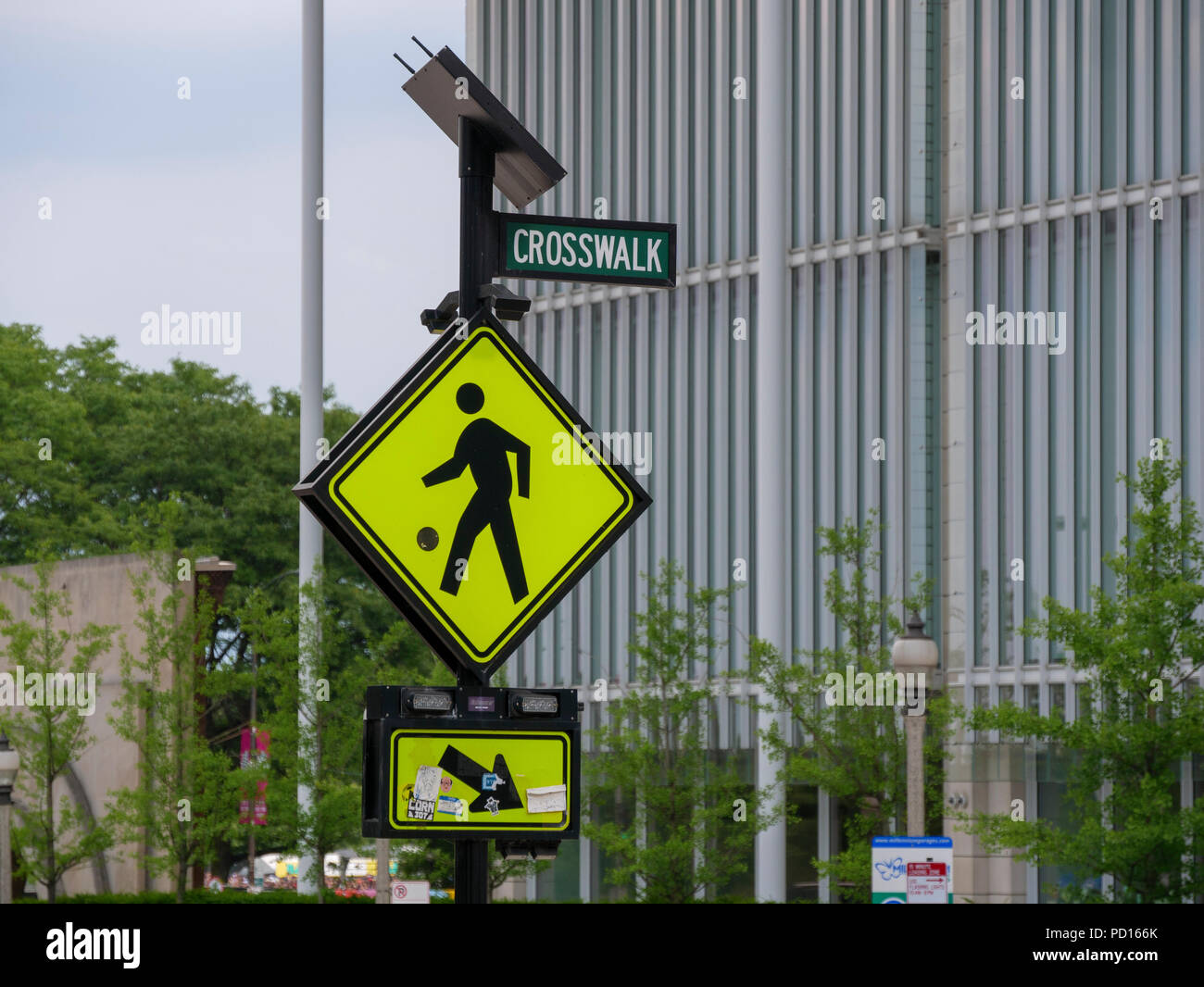 Crosswalk sign on Monroe Street at the Modern Wing of the Art Institute ...